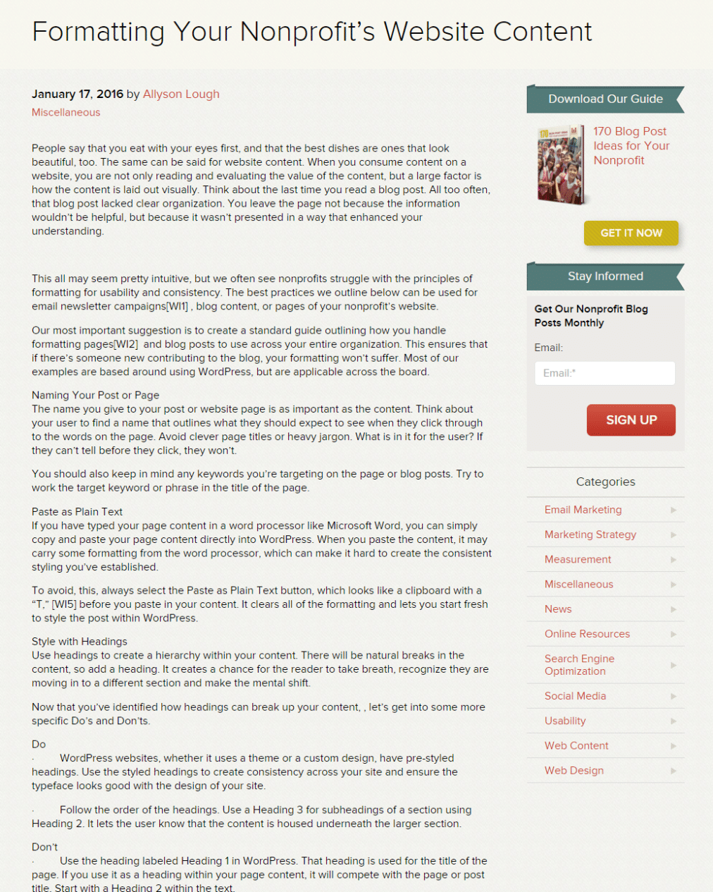 Formatting Your Nonprofit’s Website Content - Wired Impact