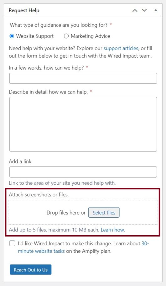 Attaching Files to Support Requests - Wired Impact