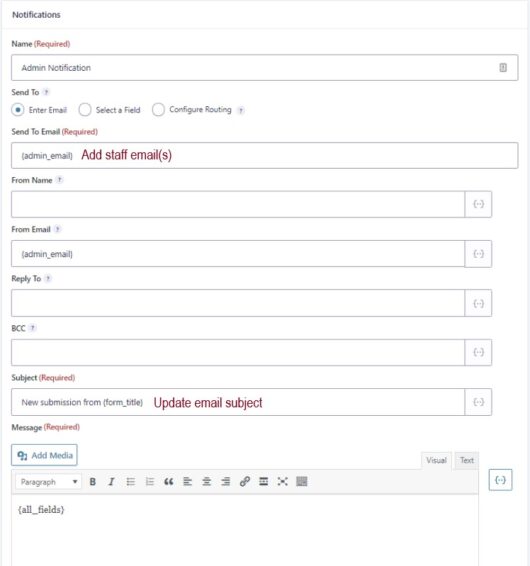 Set Up Form Confirmations and Notifications - Wired Impact